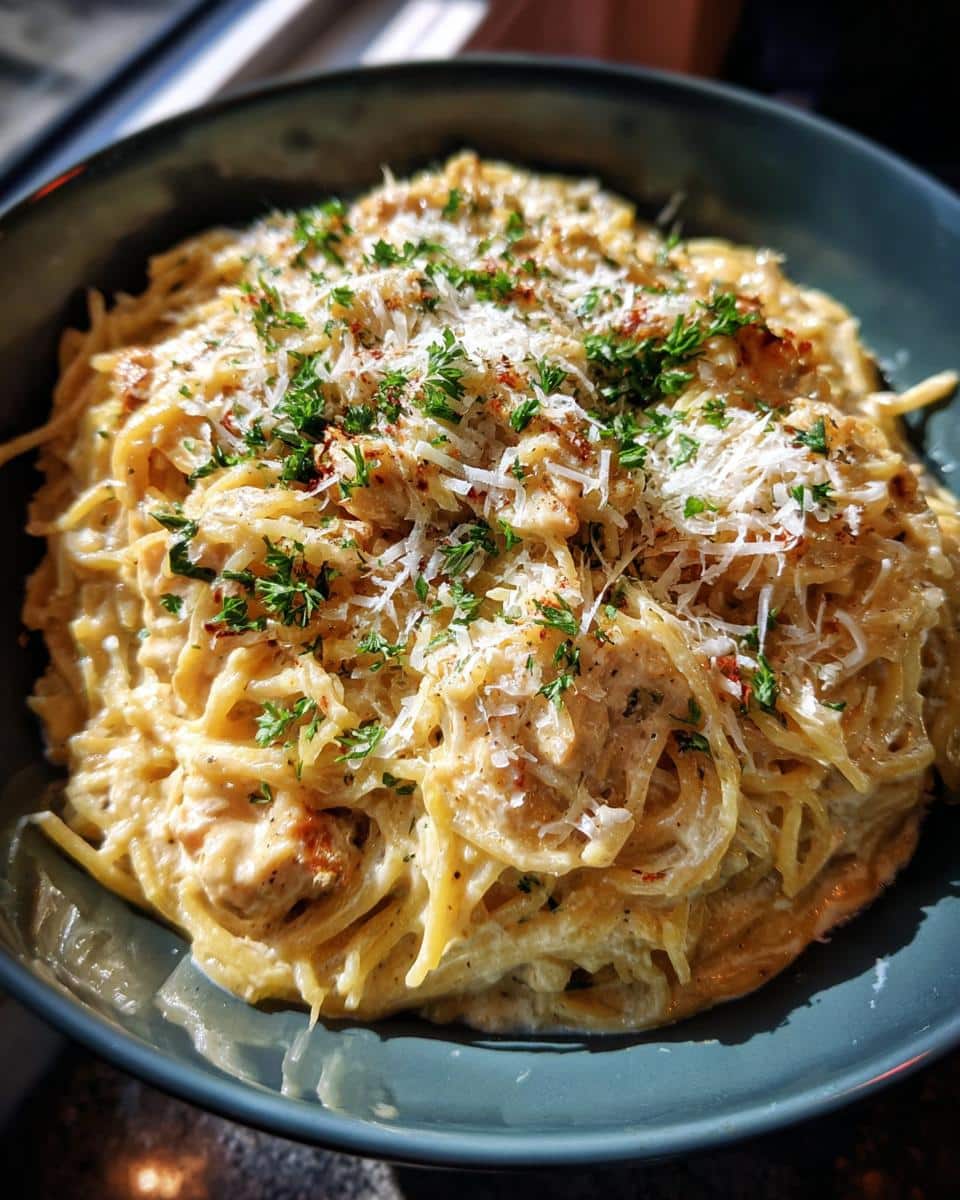 Creamy Garlic Parmesan Spaghetti Squash Pasta in 40 Minutes