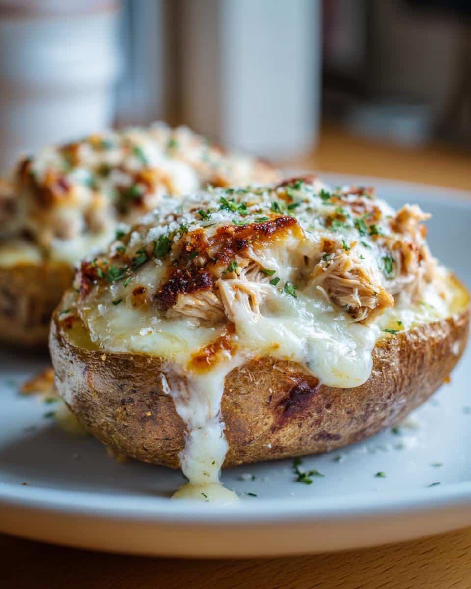 Creamy Chicken Alfredo Stuffed Baked Potatoes You’ll Crave
