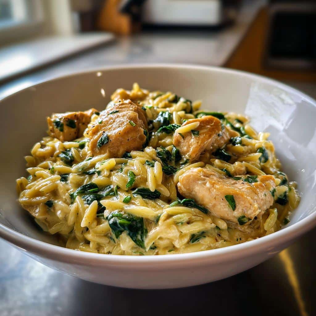 30-Minute Creamy Chicken and Spinach Orzo That Never Fails