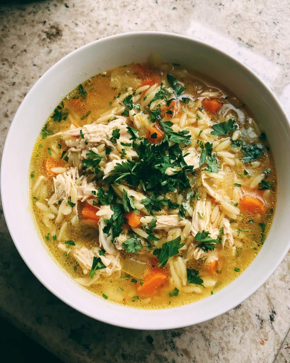 40-Minute Greek Lemon Chicken Orzo Soup - Easy Comfort Food