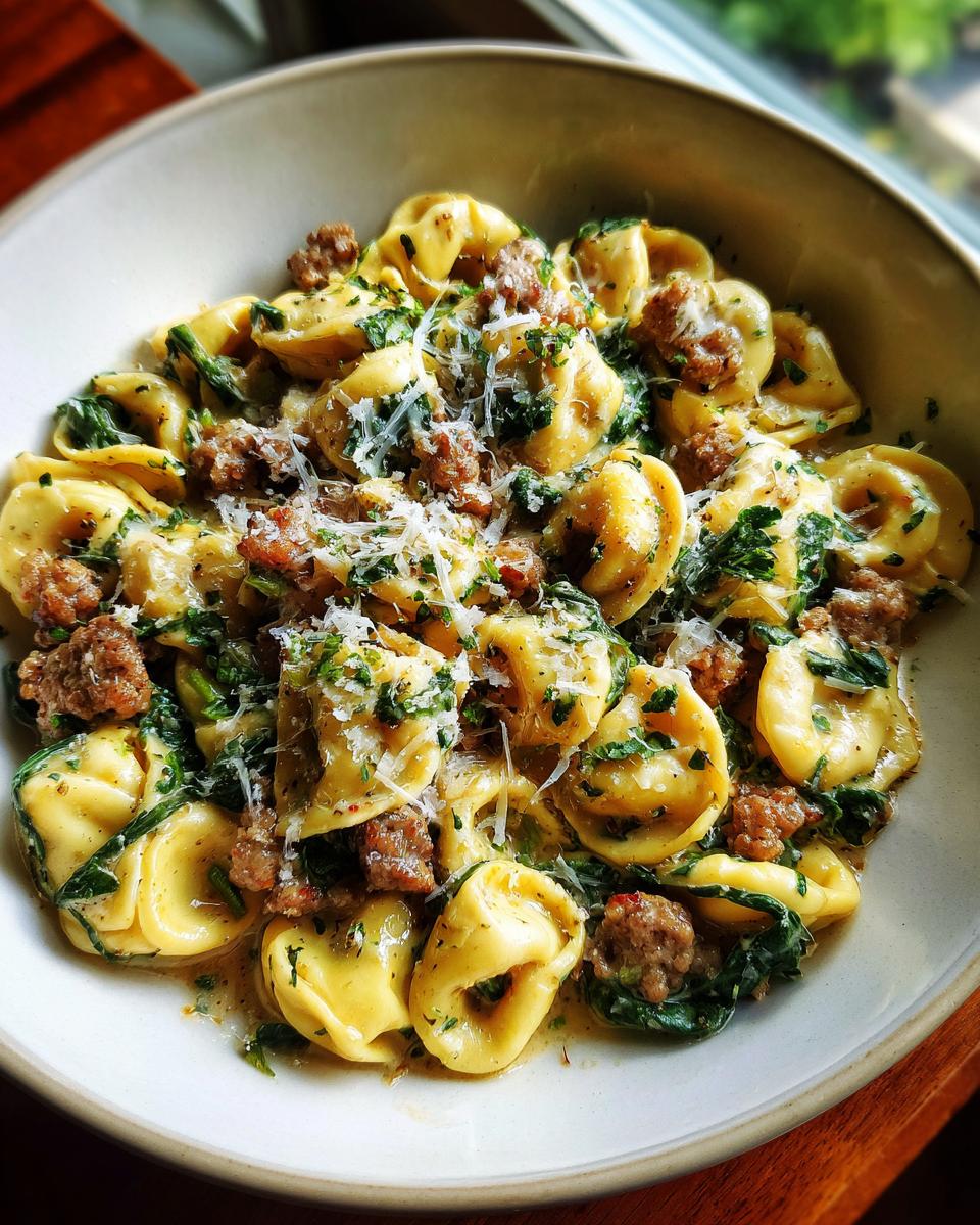 30-Minute One Pot Creamy Spinach Sausage Tortellini Bliss