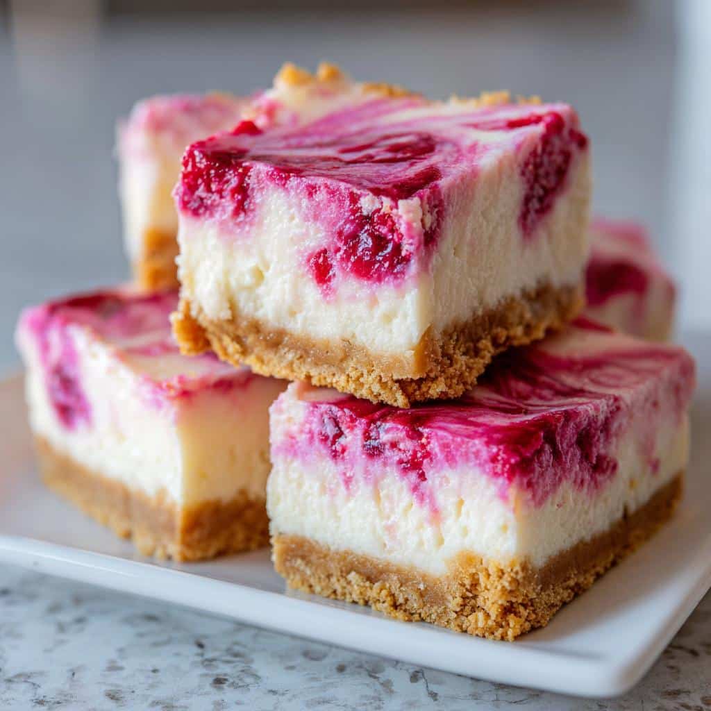 10-Minute No-Bake Raspberry Swirl Cheesecake Bars Recipe